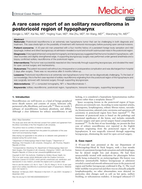 Pdf A Rare Case Report Of An Solitary Neurofibroma In Postcricoid