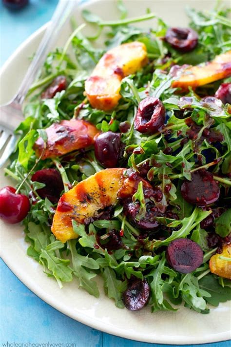 Grilled Peach Arugula Salad With Raspberry Balsamic Vinaigrette