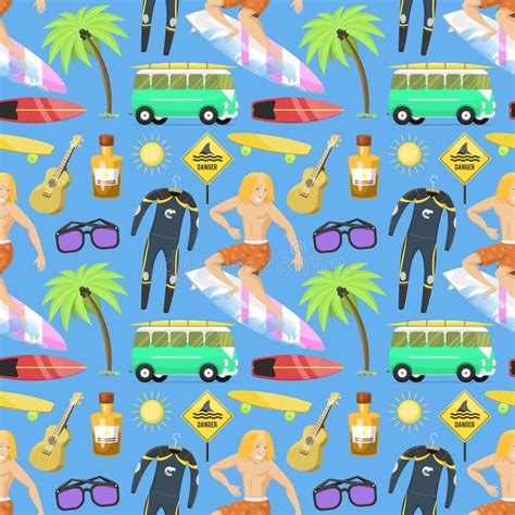 Summer Time Seamless Pattern Beach Sea Shore Realistic Accessory Vector