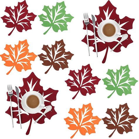 Pcs Fall Maple Leaf Placemats Thanksgiving Placemats Felt Non Slip Heat Resistant Autumn