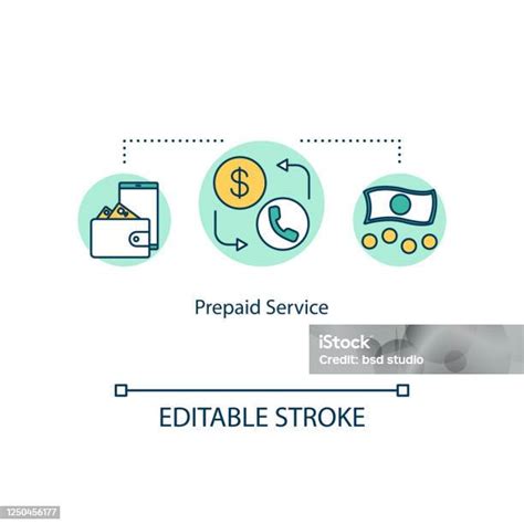선불 서비스 개념 아이콘입니다 통신 로밍 Sms 및 통화 인터넷 연결 아이디어 씬 선 일러스트 벡터 절연 윤곽선 Rgb 색상