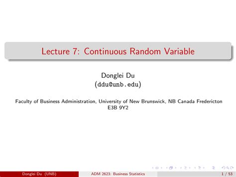Lecture 7 Continuous Random Variable