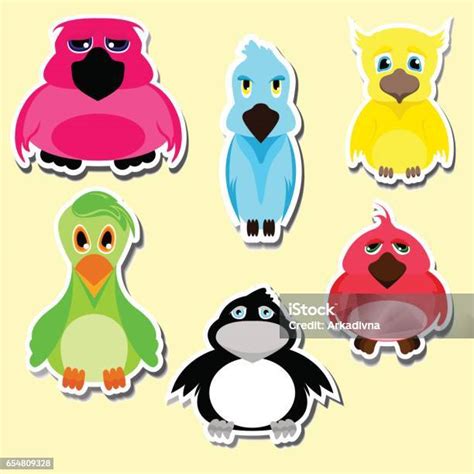 스티커 화려한 만화 새 들의 집합입니다 벡터 일러스트입니다 Eps 10 귀여운에 대한 스톡 벡터 아트 및 기타 이미지 귀여운 깃털 낙서 드로잉 Istock