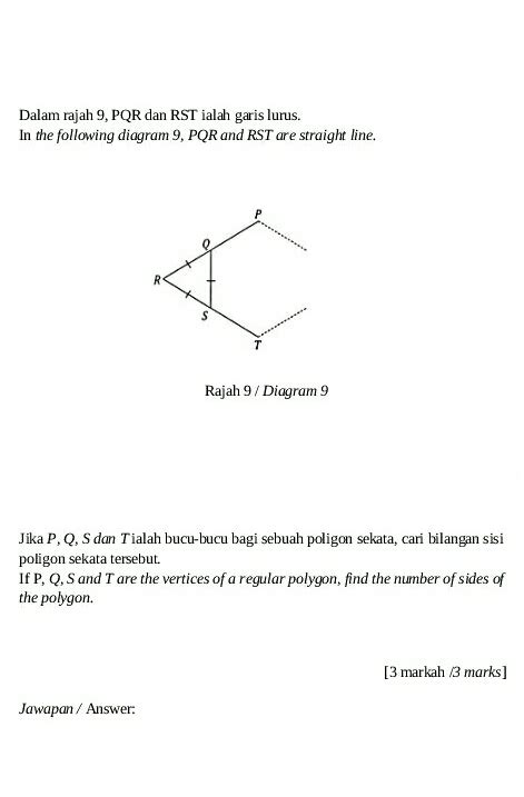 Solved Dalam Rajah PQR Dan RST Ialah Garis Lurus In The Following
