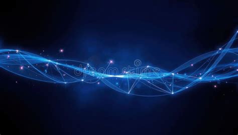 Dynamic Wave Of Interconnected Blue Lines And Glowing Nodes On Dark Background Creates Sense Of