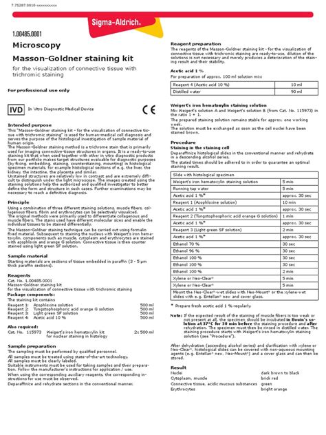 Masson Goldner Staining Kit Pdf