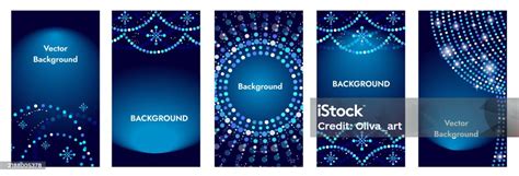 가벼운 장식이 있는 축제 파란색 배경의 벡터 컬렉션입니다 크리스마스 호화로운 배너 스토리 포스터 반짝이는 화환과 눈송이가 있는 소셜 네트워크의 디자인 템플릿 0명에 대한