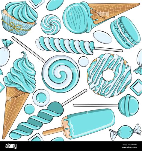 Seamless Pattern With Blue And White Sweets Vector Illustration Stock