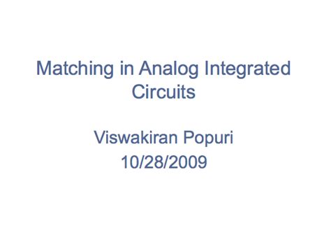 Matching In Analog Integrated Circuits Mixedsignal