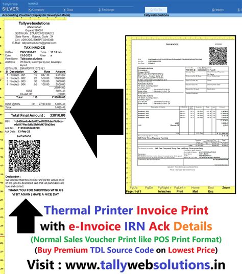 Thermal Printer Invoice Print With E Invoice Irn Ack Details Sales Voucher Print Like Pos
