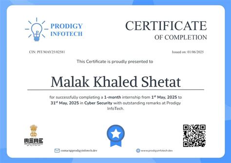 Prodigyinfotech Cybersecurity Internship Professionalgrowth Malak Khaled