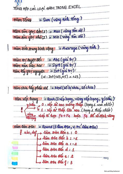 HÀM Excel ôn thi Tin học cơ bản Studocu