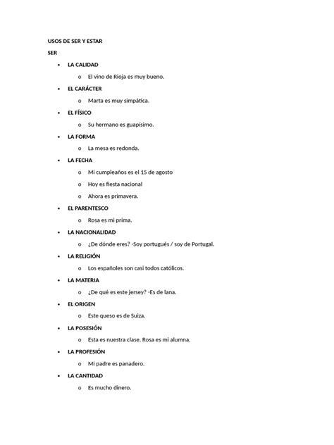Usos De Ser Y Estar En EspaÑol Pdf