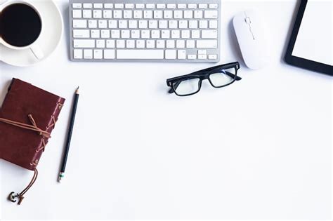 Premium Photo White Desk Office Top View With Copy Space For Input
