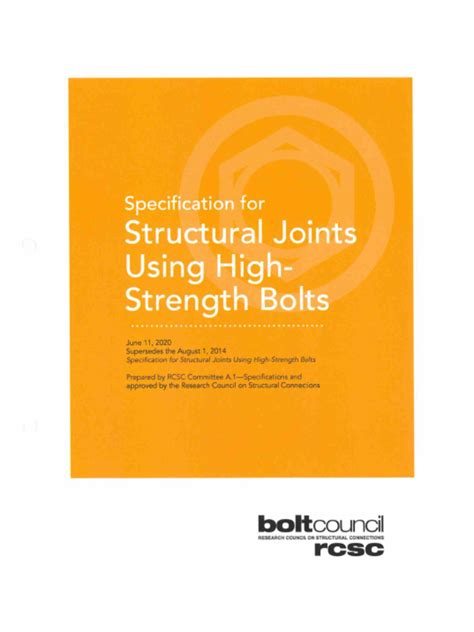 Specification For Structural Joints Using High Strength Bolts Pdf