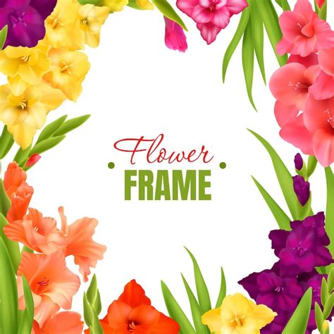 Free Vector Realistic Gladiolus Frame With Blooming Flowers Of