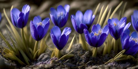 Premium Ai Image Background Of Blue Crocuses Closeup