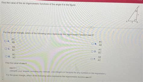 Solved Find The Value Of The Six Trigonometric Functions Of Chegg