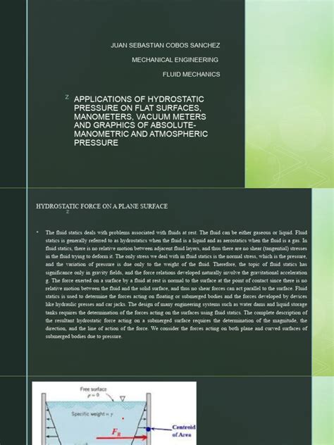 Applications Of Hydrostatic Pressure On Flat Surfaces Pdf Pressure Measurement Pressure