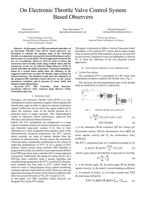 PDF On Electronic Throttle Valve Control System Based Observers