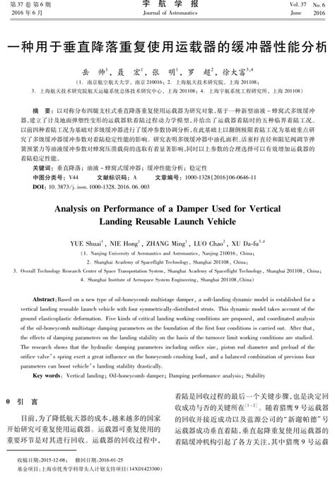 Pdf Analysis On Performance Of A Damper Used For Vertical Landing Reusable Launch Vehicle