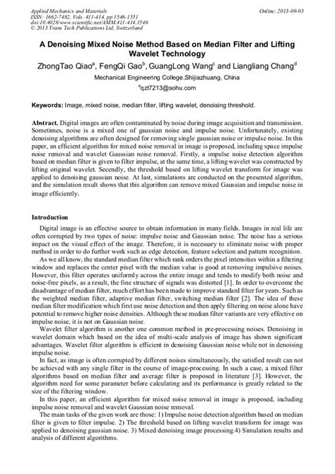 A Denoising Mixed Noise Method Based On Median Filter And Lifting