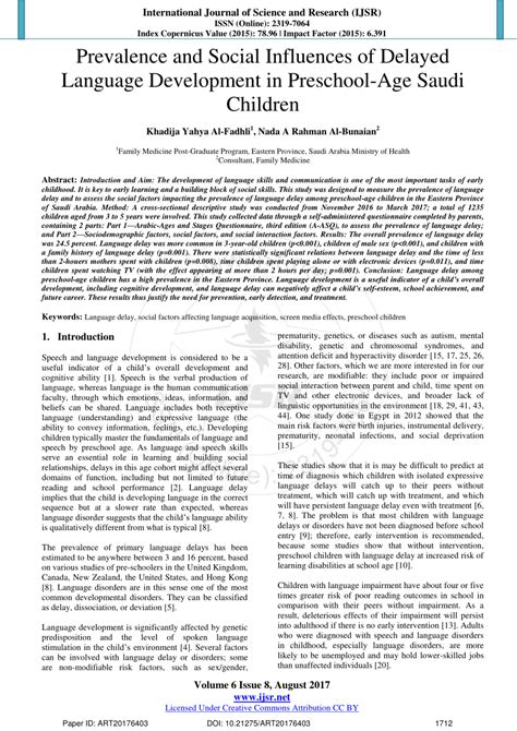 Pdf Prevalence And Social Influences Of Delayed Language Development