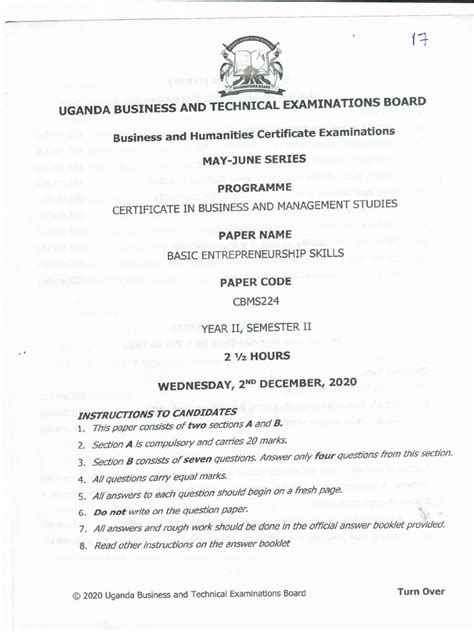 Ubteb Past Paper Cbms224 Basic Entreprenuership Skills Dec 2020 Pdf