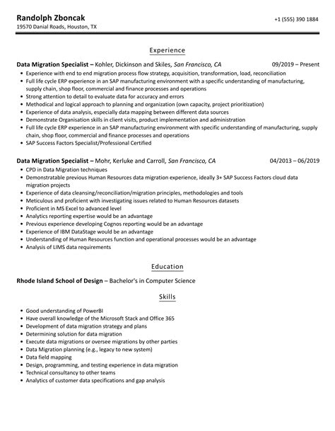 Data Migration Specialist Resume Samples Velvet Jobs