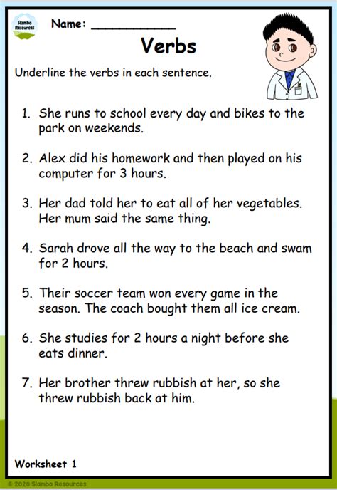 Verbs Worksheet 3rd Grade