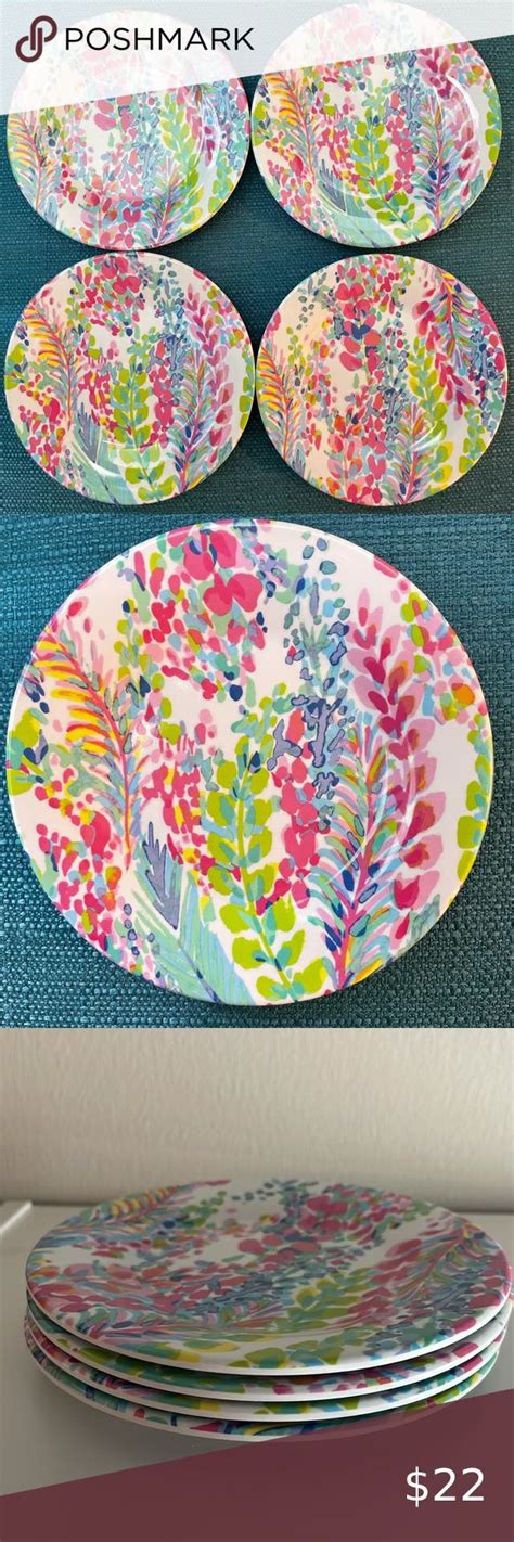 NWOT Lilly Pulitzer Set Of 4 Small Plates In Catch The Wave Lillies