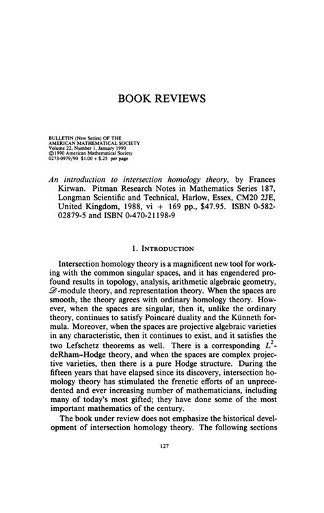 Pdf Review Frances Kirwan An Introduction To Intersection Homology