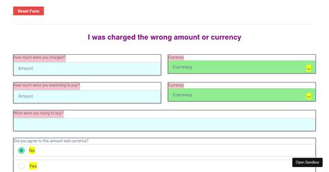 transaction dispute with highlighted elements codesandbox