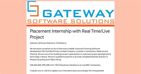 Gateway Software Solutions On Linkedin Placement Internship With Real