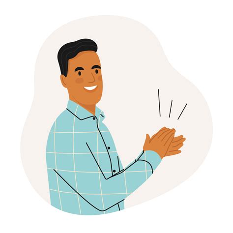 Smiling Man Office Worker Applauding Promotion Demonstration And