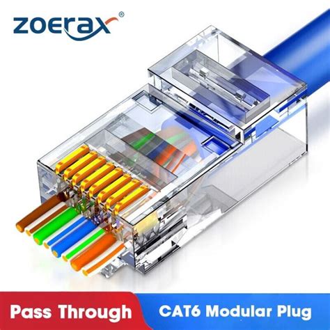 Zoerax Cat6 Cat5e Pass Through Rj45 Modular Plug Network Connectors Utp 15μ Gold Plated 1 1mm
