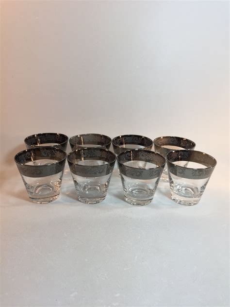 Vintage Embossed Silver Rimmed Short Drinking Glasses Lo Ball Etsy