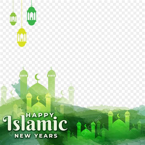 수채화 행복한 이슬람 새해 디자인 벡터 수채화 초록 이슬람 새해 Png 일러스트 및 벡터 에 대한 무료 다운로드