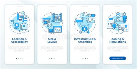 Industrial Realty Features Blue Onboarding Mobile App Screen Stock