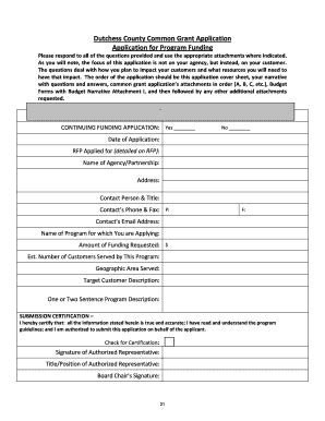 Fillable Online Co Dutchess Ny Dutchess County Common Grant Application