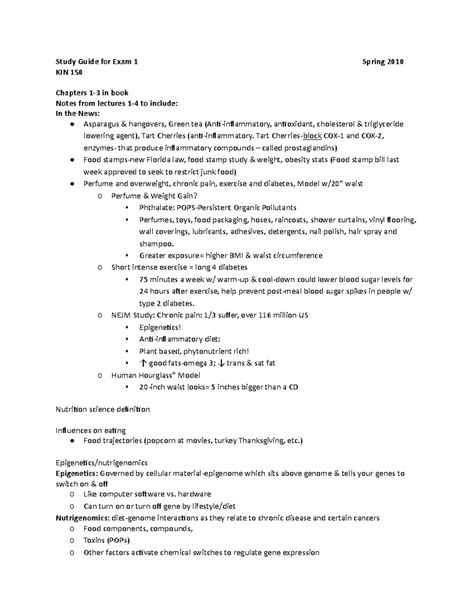 KIn 150 Study Guide For Exam 1 Spring 2012 Study Guide For Exam 1