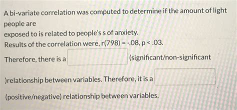 Solved A Bi Variate Correlation Was Computed To Determine If