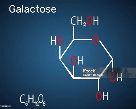 ガラクトースαdgalactopyranoseミルクシュガー分子環状フォーム濃い青色の背景における構造化学式 アイコンのベクターアート素材
