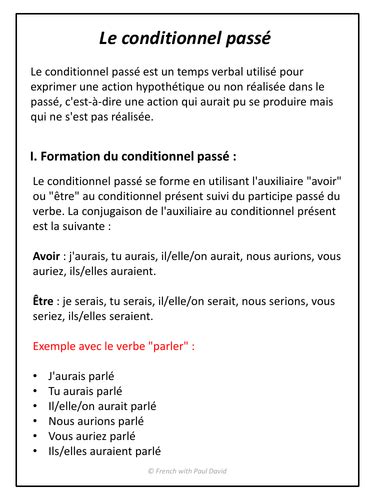 Conditionnel Passé Explications Et Exercices French Past