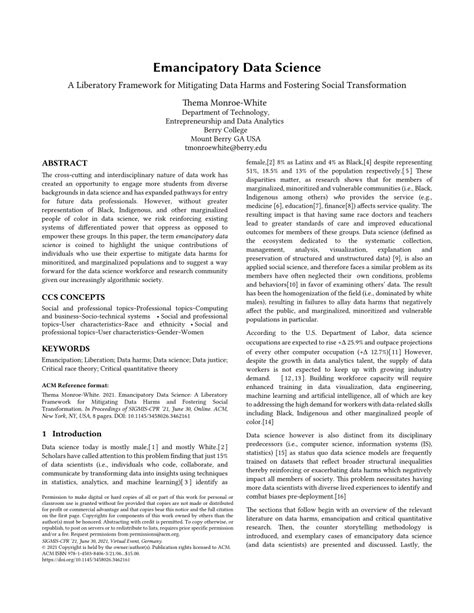 Pdf Emancipatory Data Science A Liberatory Framework For Mitigating