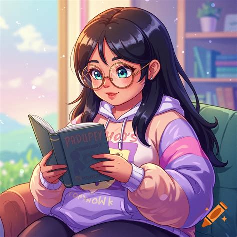 Anime Style Image Of A 52 Chubby Latina Girl With Dark Hair And