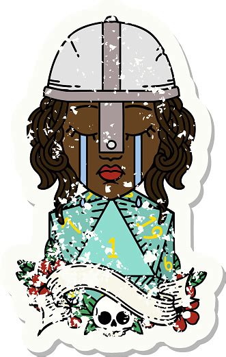 레트로 문신 스타일 우는 인간 전투기 자연 하나 D20 주사위 롤 굴리기에 대한 스톡 벡터 아트 및 기타 이미지 굴리기 마음이 산란해진 머리 Istock