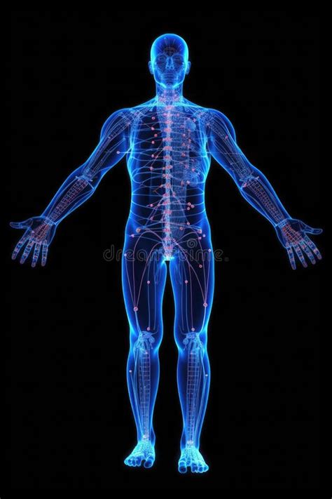 Silueta Corporal Humana Con Puntos De Energía Modelo Anatómico Ai Generativo Stock de