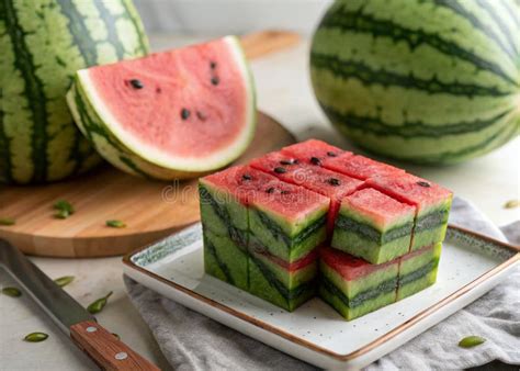 Closeup Of A Vibrant Asianinspired Watermelon Cube Displaying Intricate