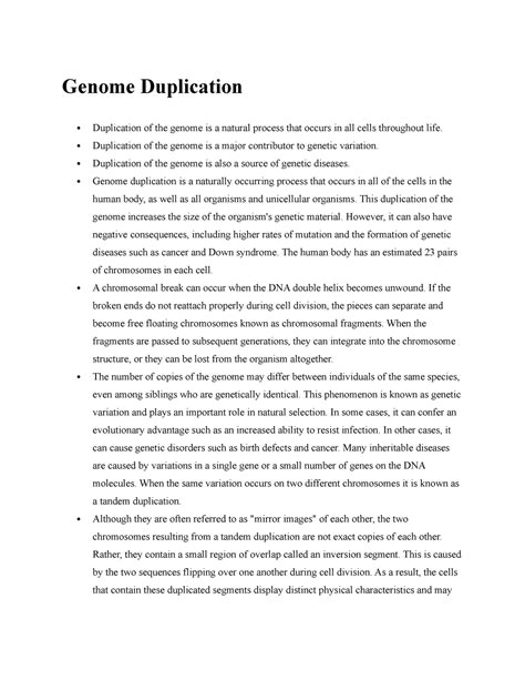 Genome Duplication Notes Genome Duplication Duplication Of The